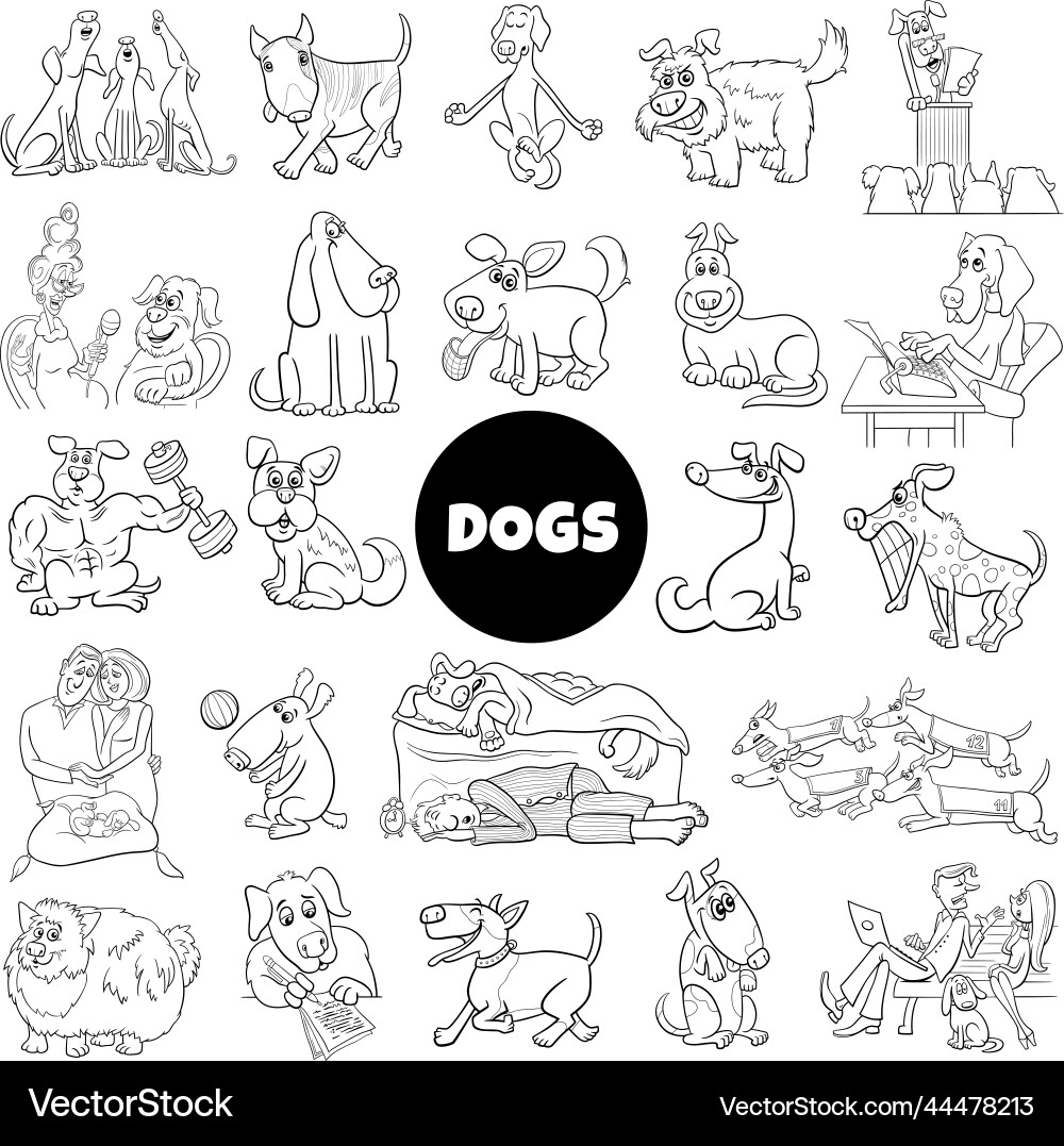 Cute Cartoon Dogs Comic Set Royalty Free Vector Image