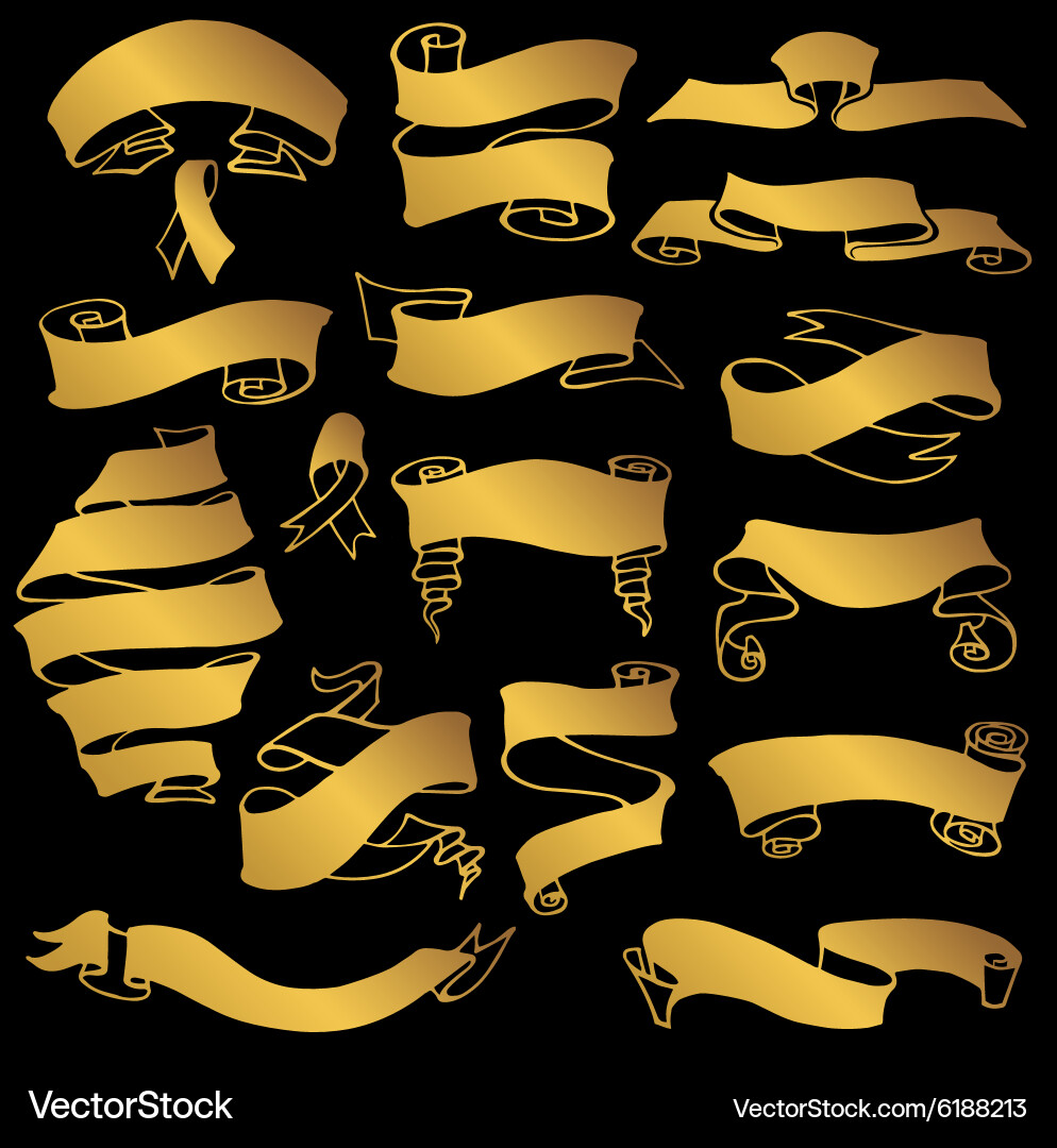 Royal vintage ribbon banners gold set Royalty Free Vector