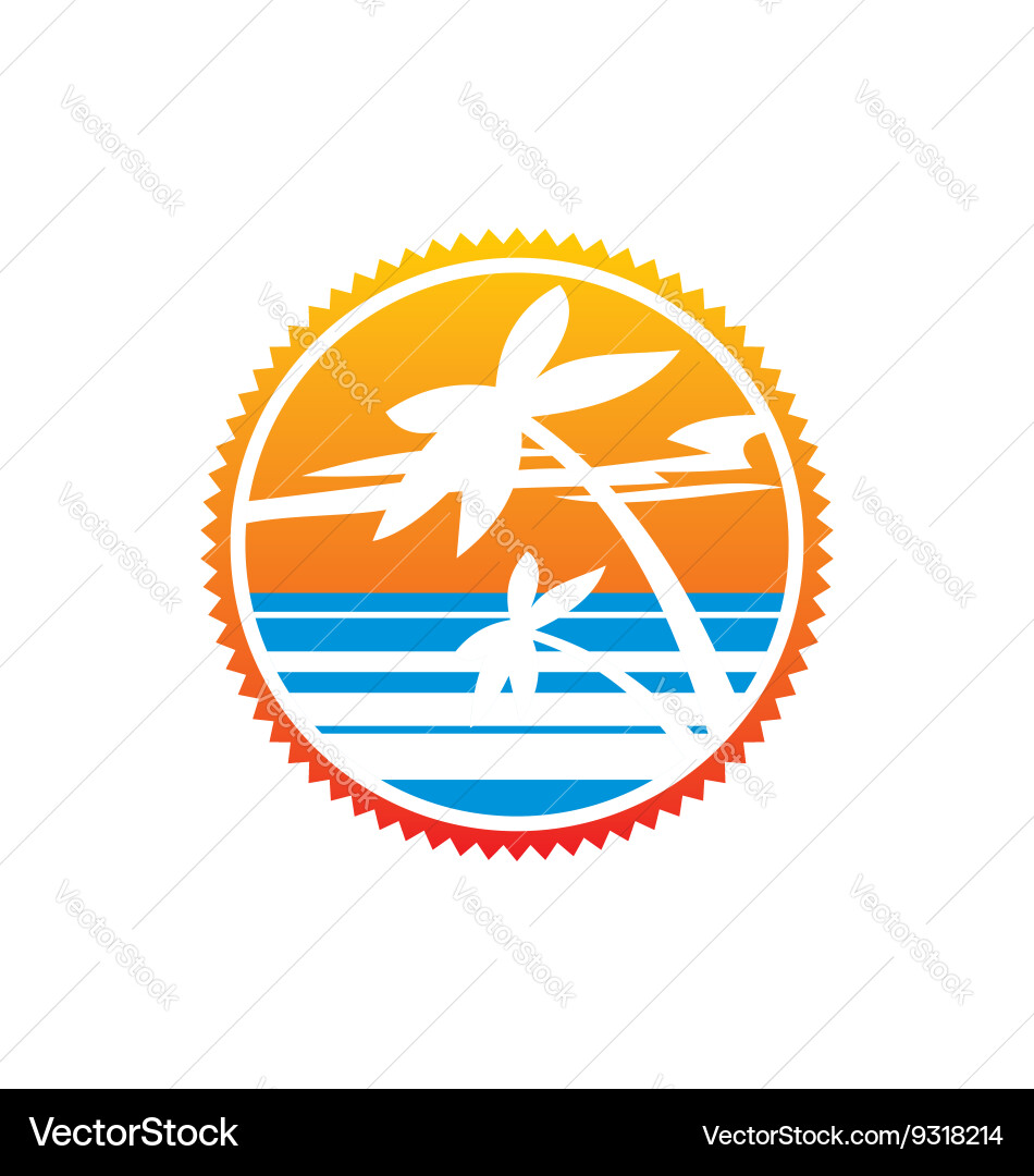 Beach palm tree sunset logo Royalty Free Vector Image