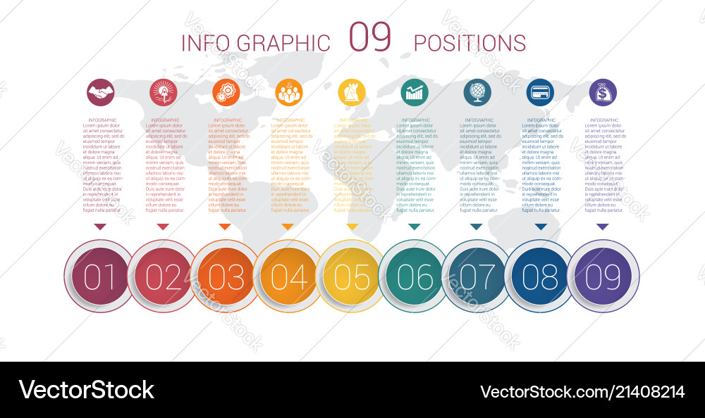 Diagram info graphics template 9 positions Vector Image