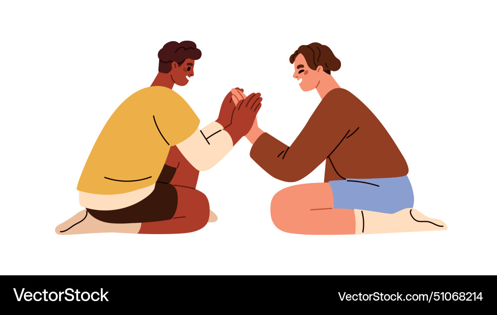 Happy friends playing joyful clapping game Vector Image