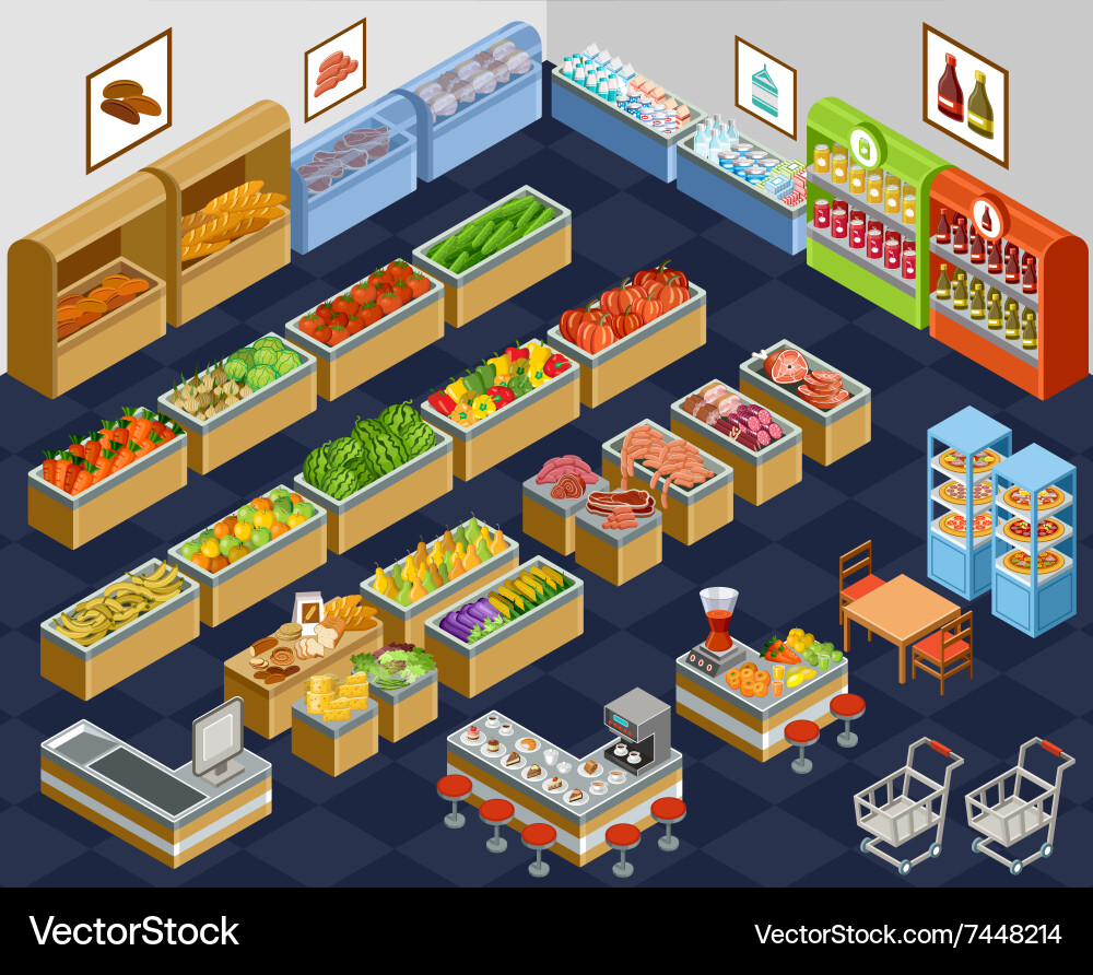 Isometric supermarket Royalty Free Vector Image