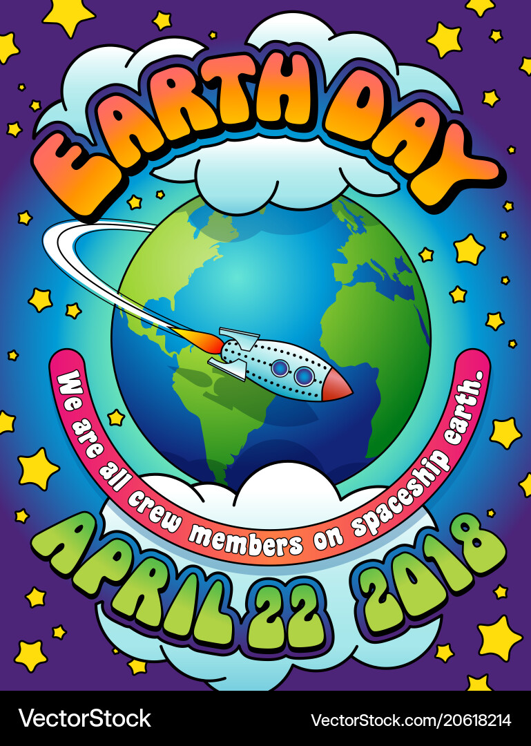 Psychedelic Earth Day 1960s Poster Royalty Free Vector Image