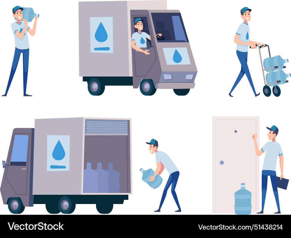 Water delivery people deliver with aqua plastic Vector Image