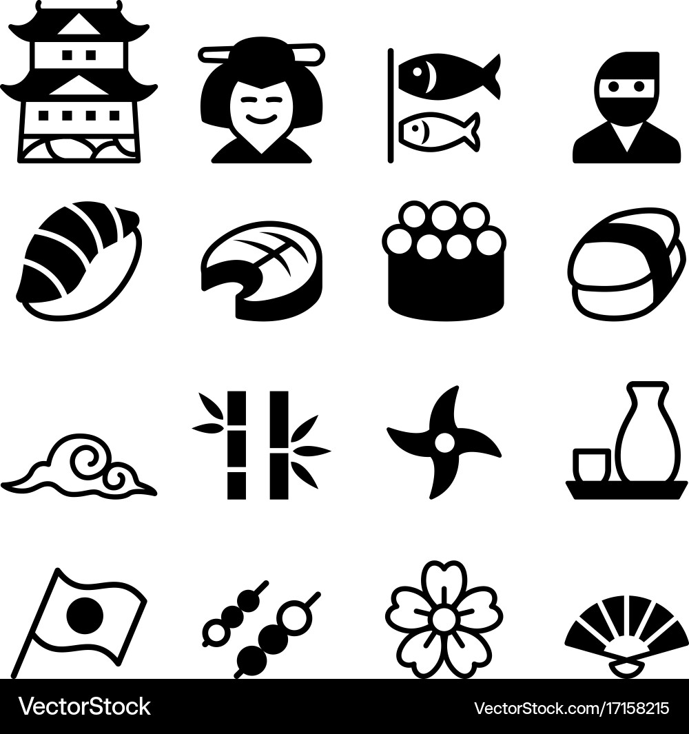 Basic japanese icon set Royalty Free Vector Image
