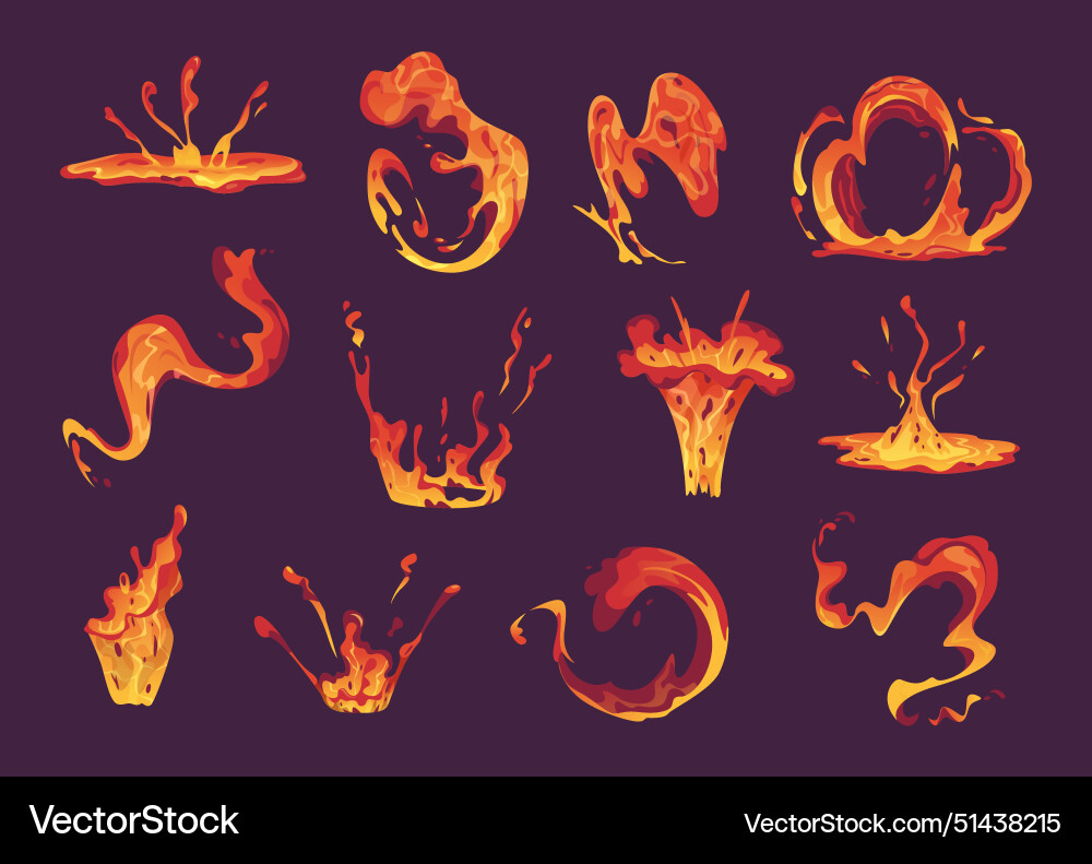 Lava splashes bulbs of burning liquid flowing Vector Image