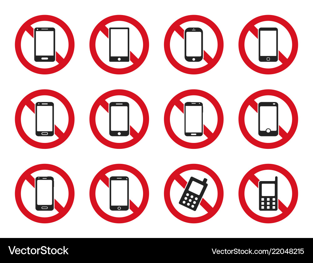 No phone sign cell prohibited icons set Royalty Free Vector