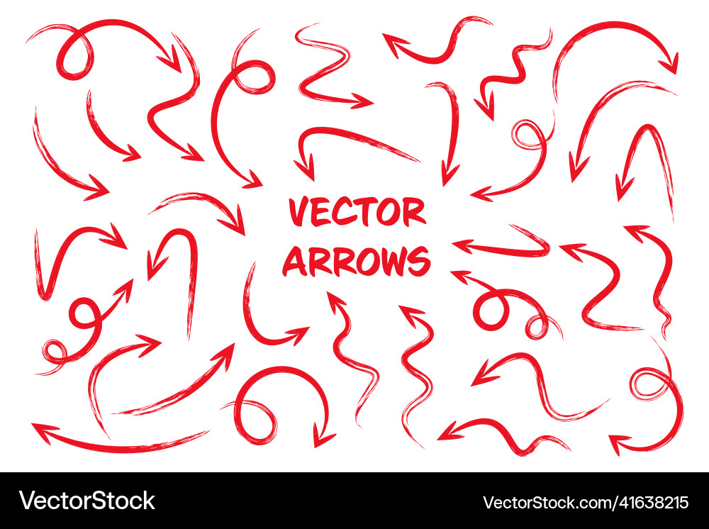 Red grunge hand drawn arrows isolated on white Vector Image