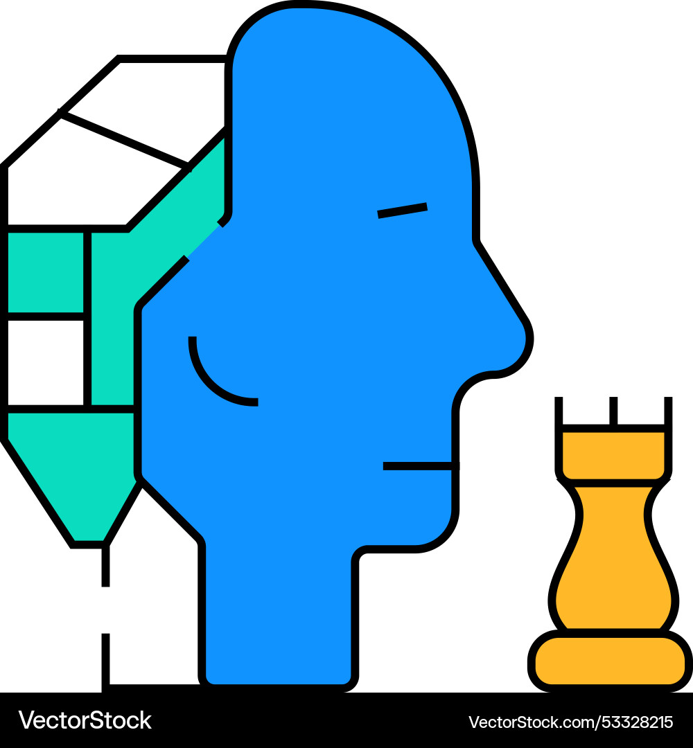 Robot head brain play chess icon color Royalty Free Vector