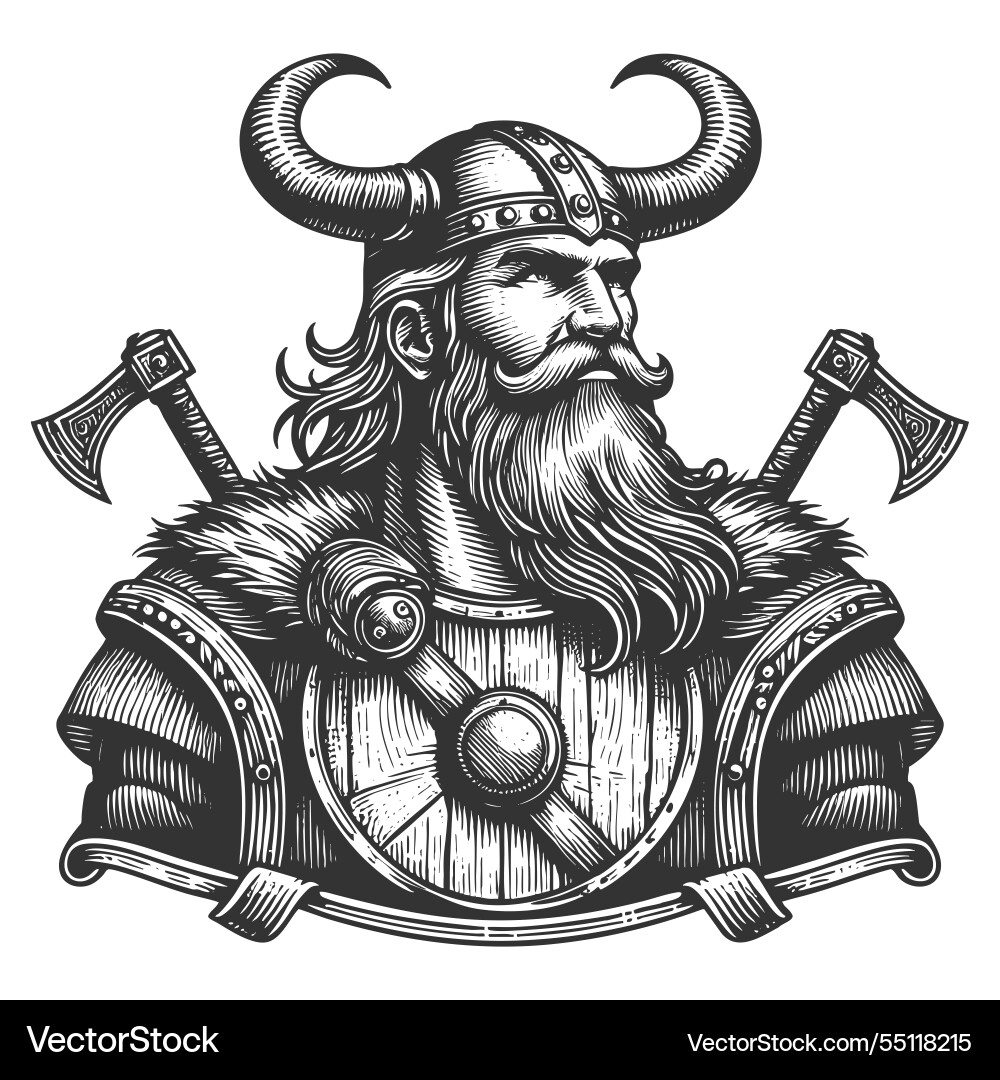 Viking warrior with horned helmet and beard Vector Image