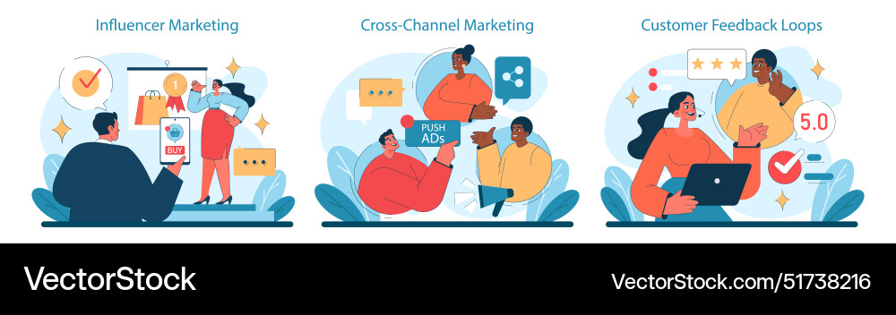 Marketing 50 set exploring influencer impact Vector Image