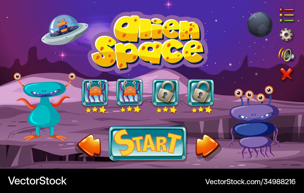 Monster space game template Royalty Free Vector Image