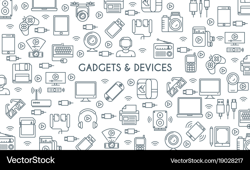 Gadget Line Icons Banner Royalty Free Vector Image