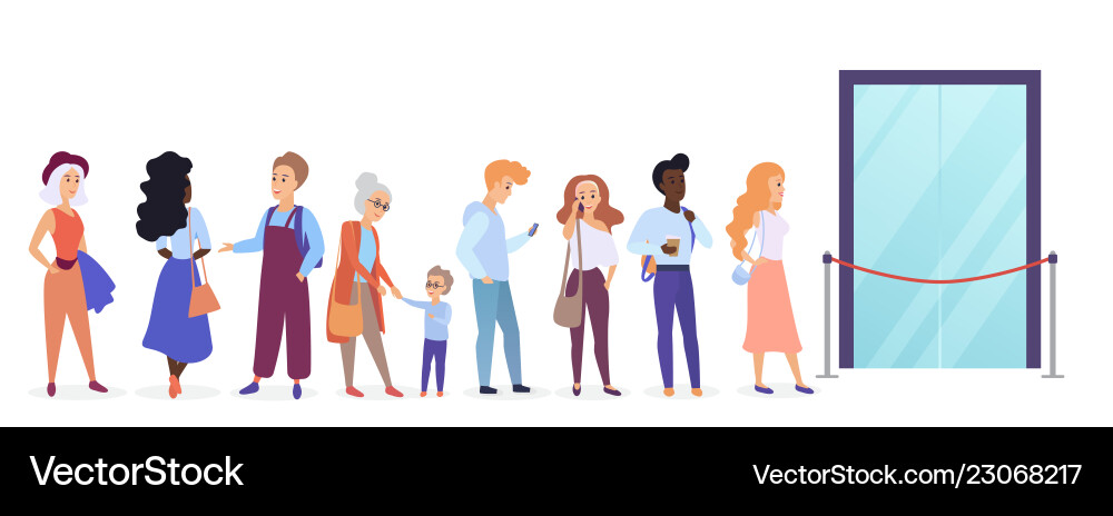 People standing in queue line front of shop Vector Image