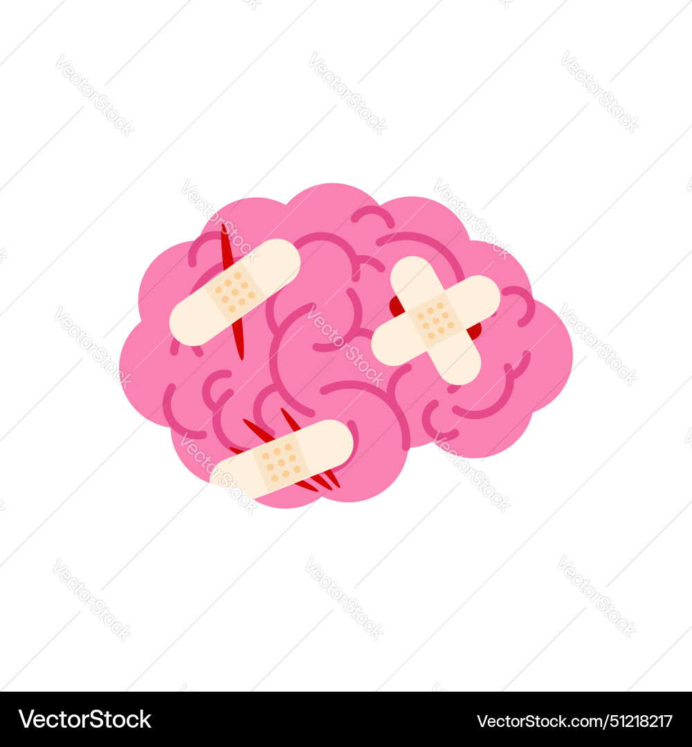 Sick brain with bandages wounded brains Royalty Free Vector