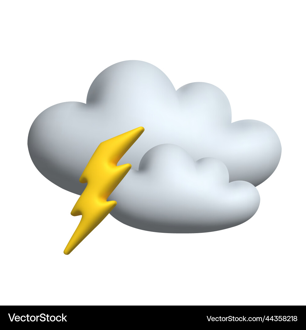 Cloud and lightning 3d icon cartoon Royalty Free Vector