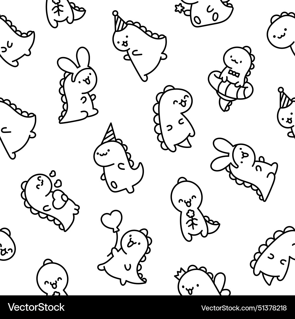 Cute dinosaur seamless pattern coloring page Vector Image