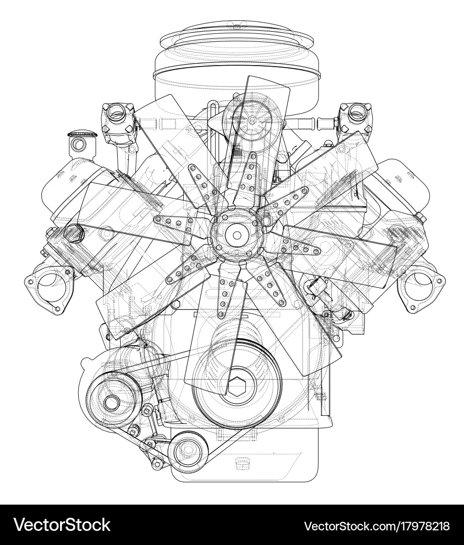 Engine Wireframe Sketch Royalty Free Vector Image