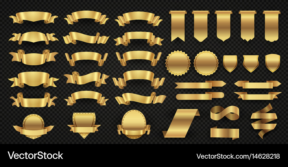 Golden Ribbon and Shield Set Royalty Free Vector Image