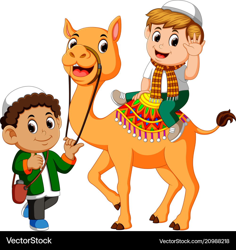 Little kid riding camel Royalty Free Vector Image