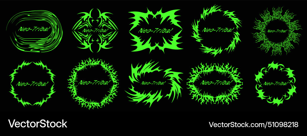 Neo tribal frame set cyber sigilism elements Vector Image