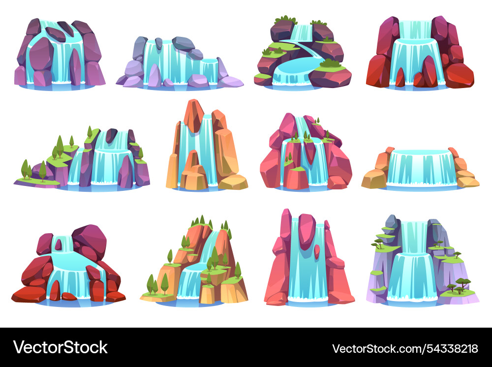 Streams pouring from high stones cartoon Vector Image