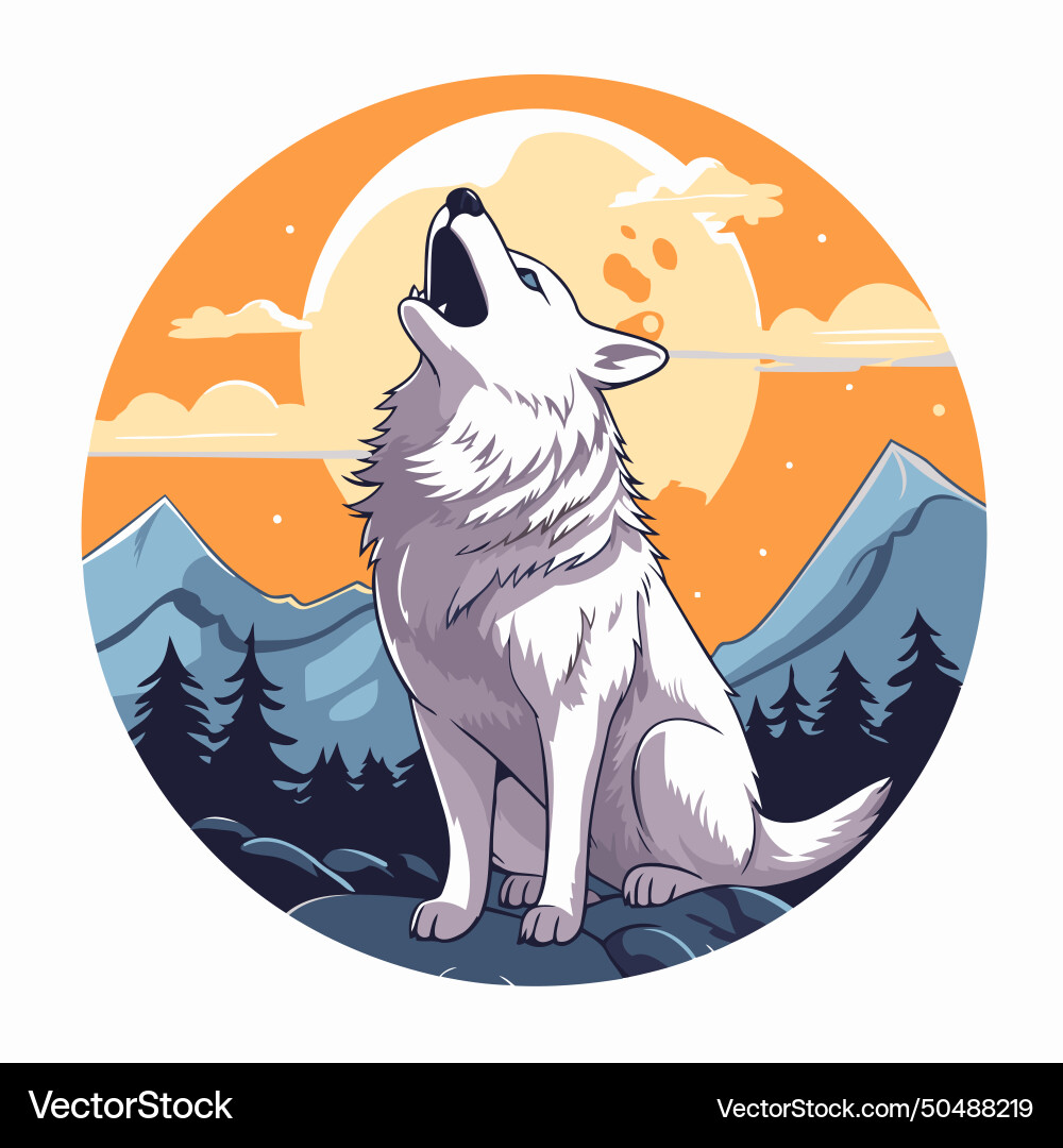 A wolf sitting on rock in the mountains Royalty Free Vector