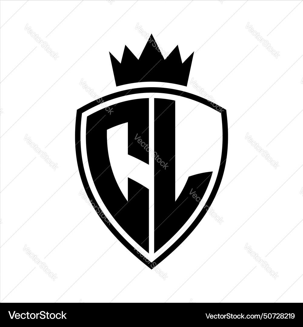 Cl letter monogram shield and crown outline shape Vector Image