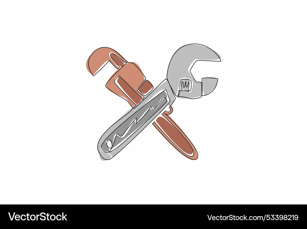 Single one line drawing two types of wrenches Vector Image