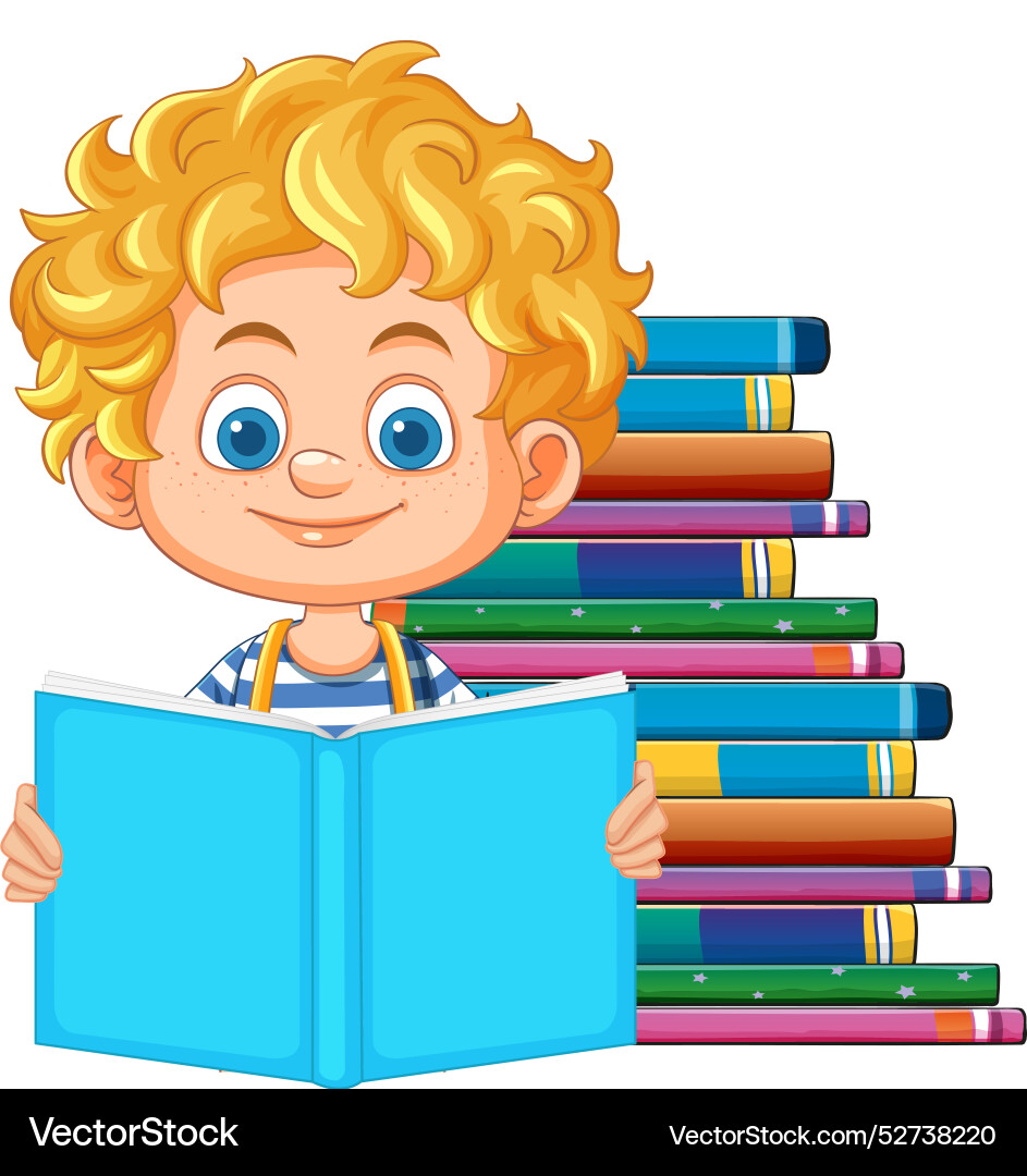 A child reading book smiling happily Royalty Free Vector