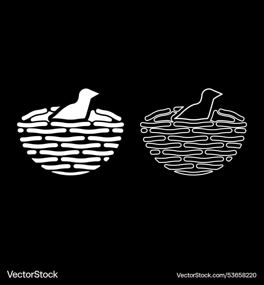 Birds nest with bird set icon white color image Vector Image