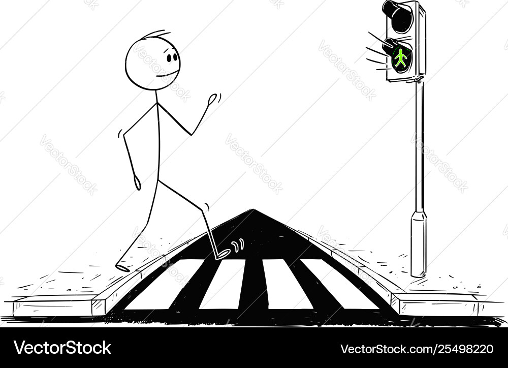 Cartoon man walking on pedestrian crossing Vector Image