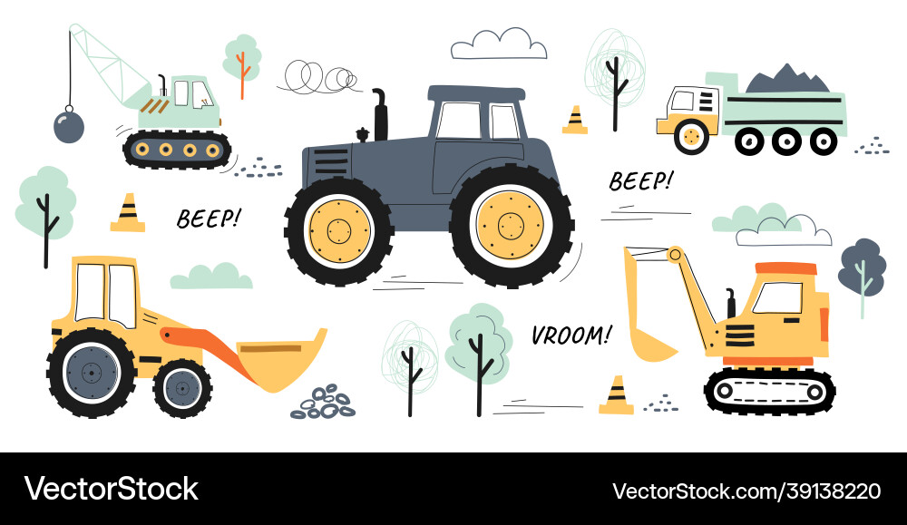 Construction Machines Collection Royalty Free Vector Image