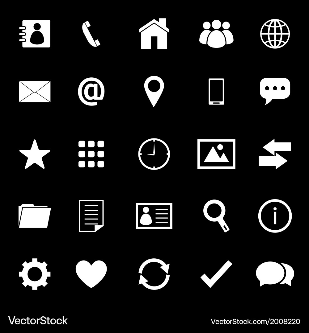 Contact icons on black background Royalty Free Vector Image