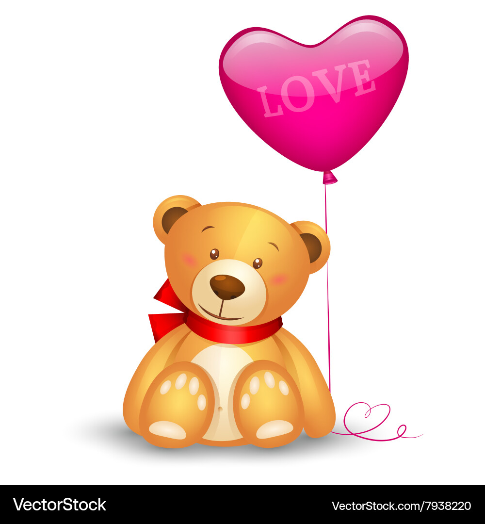 Cute teddy bear with in heart shape balloons Vector Image