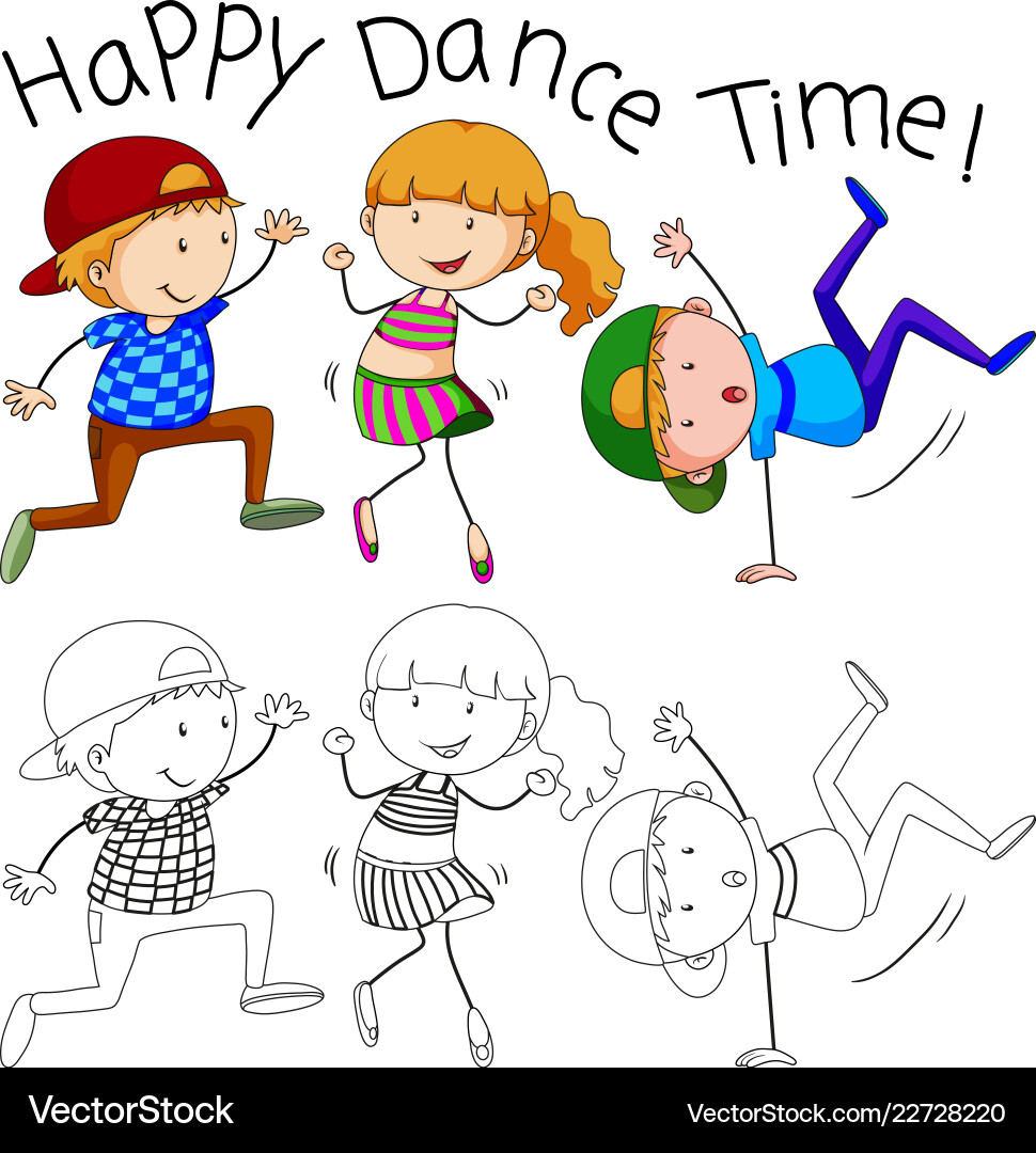 Doodle happy dancer character Royalty Free Vector Image