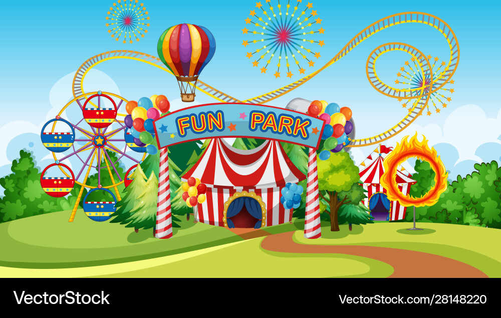 Fun park with ferris wheel Royalty Free Vector Image