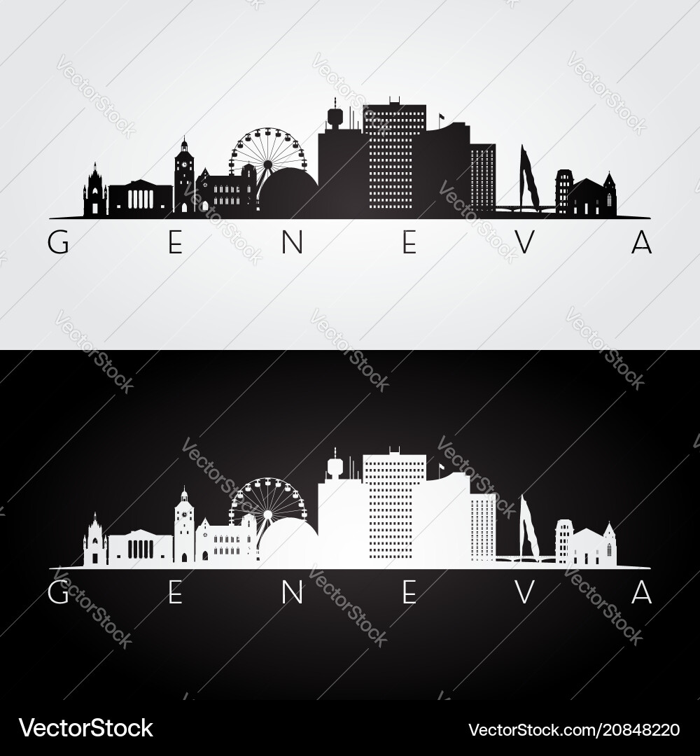 Geneva skyline and landmarks silhouette Royalty Free Vector