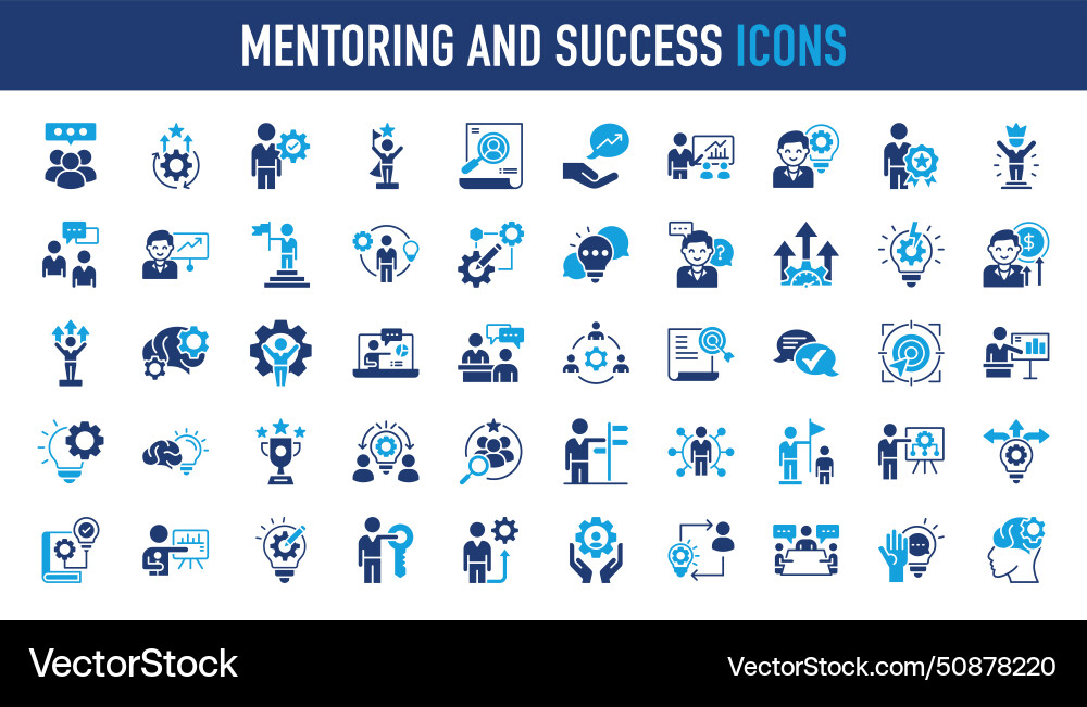 Mentoring and success icon set Royalty Free Vector Image