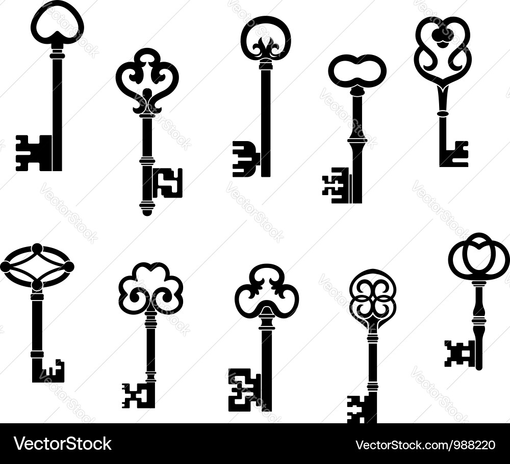 Old and vintage keys set Royalty Free Vector Image