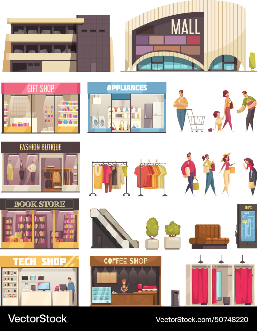 Shopping mall icon set Royalty Free Vector Image