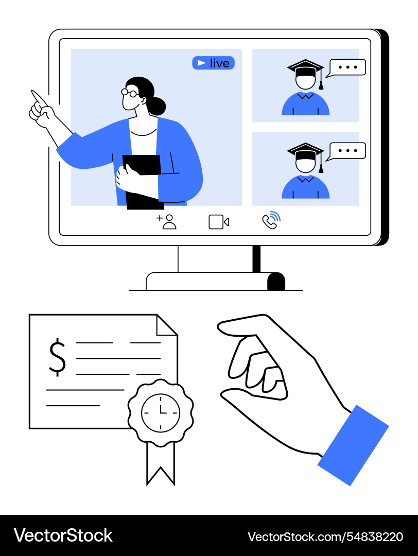 Virtual graduation ceremony with online lecture Vector Image