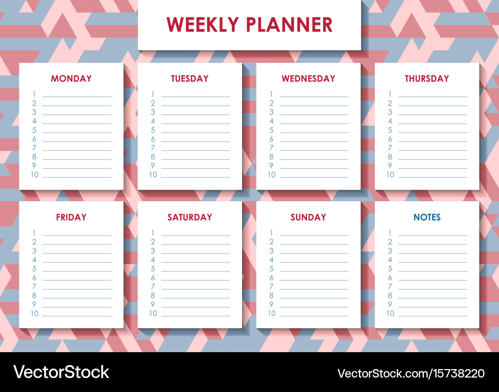Weekly planner design Royalty Free Vector Image
