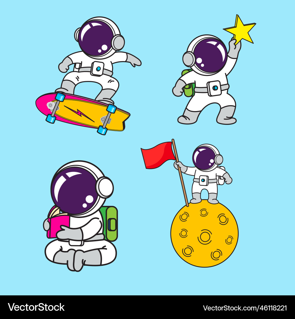 Astronaut cartoon set animation flat design Vector Image