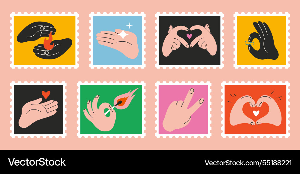 Bright set of cute hand-drawn post stamps Vector Image