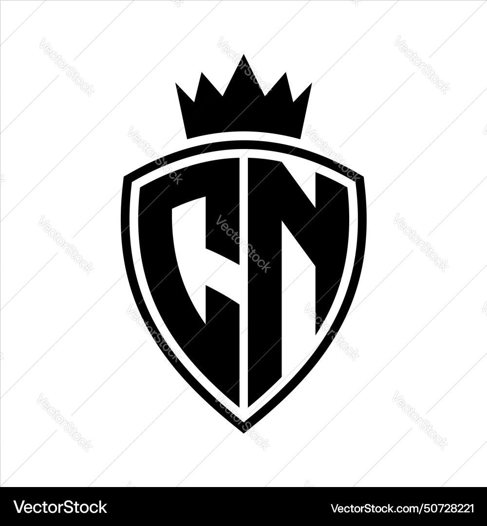 Cn letter monogram shield and crown outline shape Vector Image