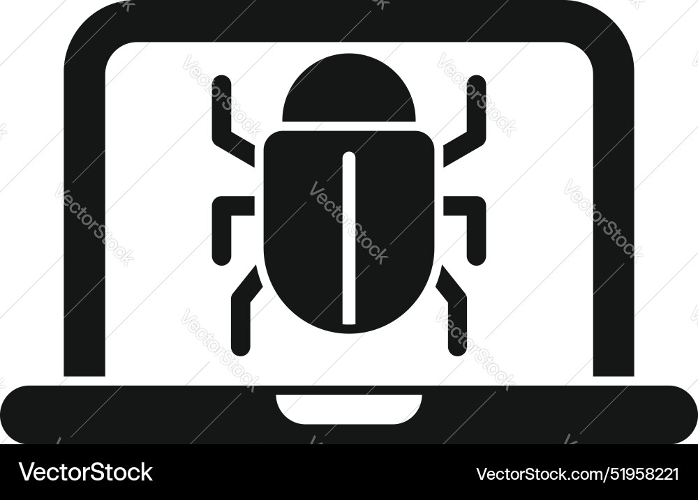 Computer bug infecting laptop screen icon Vector Image