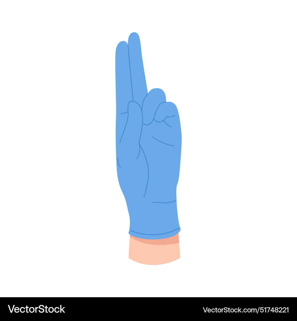 Doctors hand in protective blue glove raising Vector Image