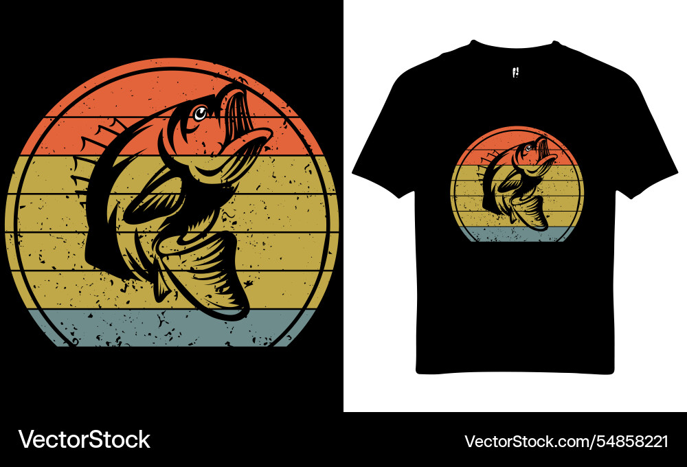 Fishing vintage retro sunset fish design Vector Image