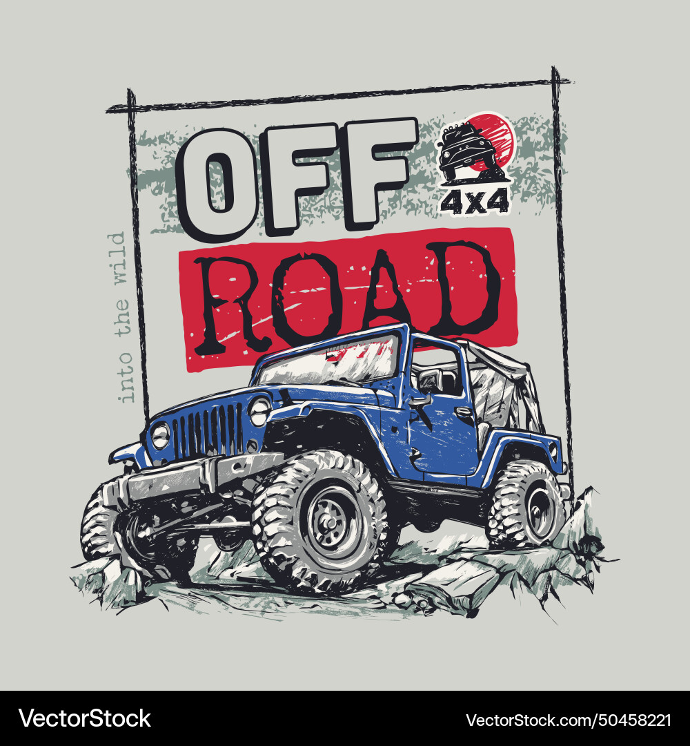 Hand drawn blue off road vehicle grunge style Vector Image